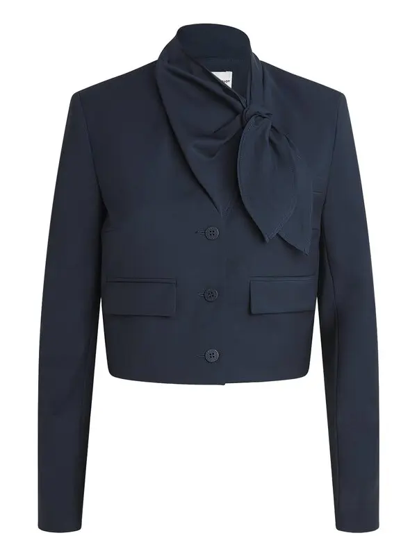 Claudie Pierlot Cropped Wool-blend Jacket With Scarf Neck - Blue