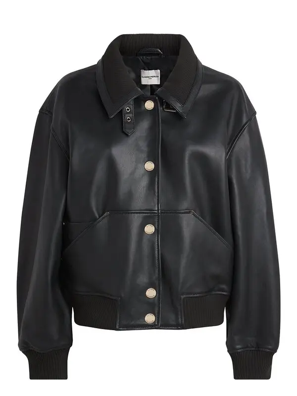 Claudie Pierlot Relaxed Lambskin Leather Jacket - Black