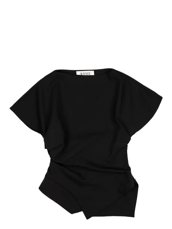 RÓHE Short Sleeve Crewneck T-shirt With Fitted Waist And Irregular Hem - Black