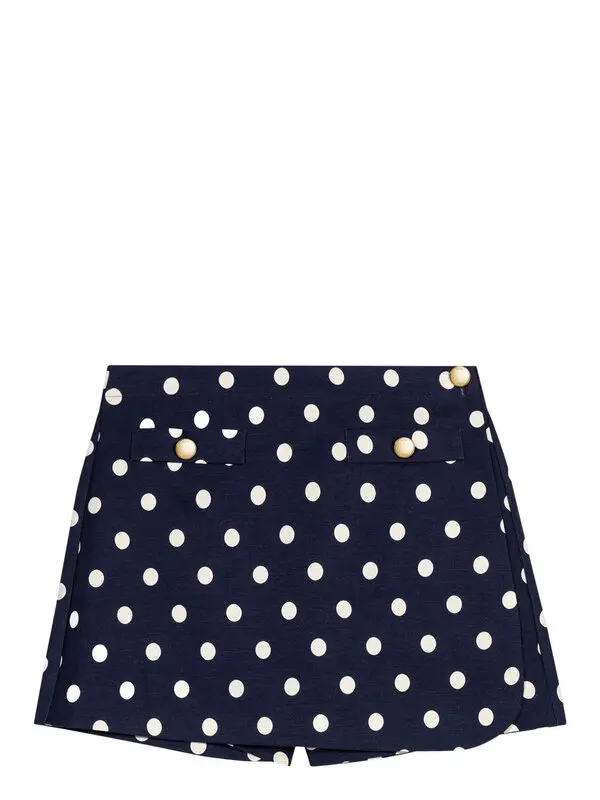 Maje Linen-blend Polka Dot Mini Skort - Blue