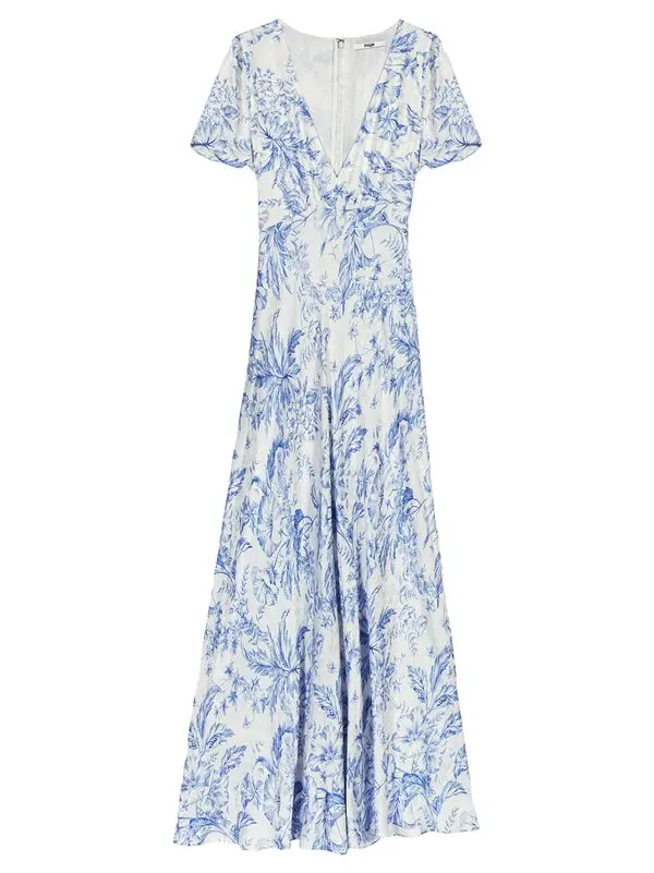 Maje Floral Print Maxi Dress With V-neck And Empire Waist - Blue