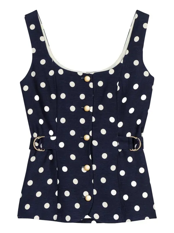 Maje Polka Dot Linen-blend Waistcoat - Blue