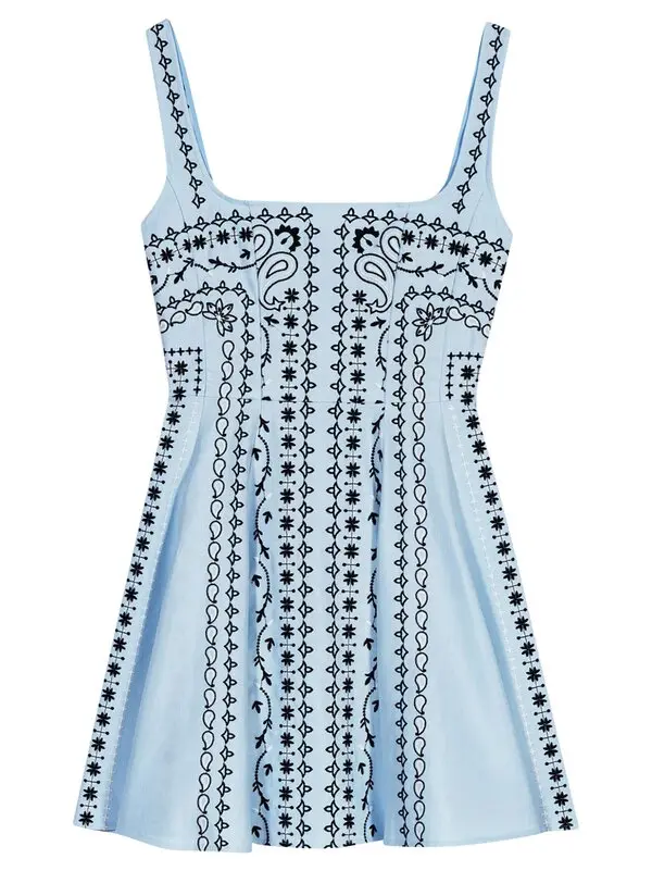 Maje Linen-blend Embroidered Mini Dress - Blue