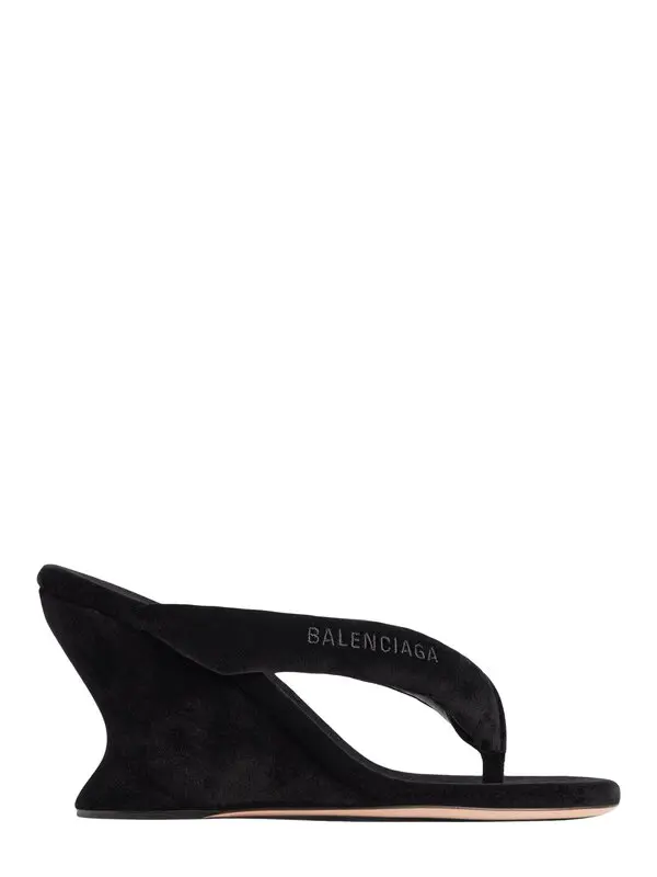 Balenciaga Velvet Thong Wedge Sandals - Black
