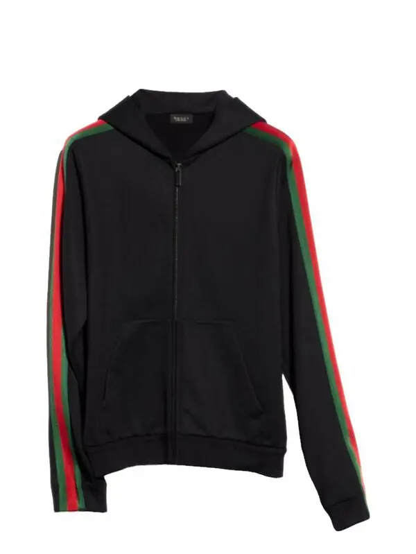 Gucci Silk Cotton Jersey Zip Jacket With Web - Black