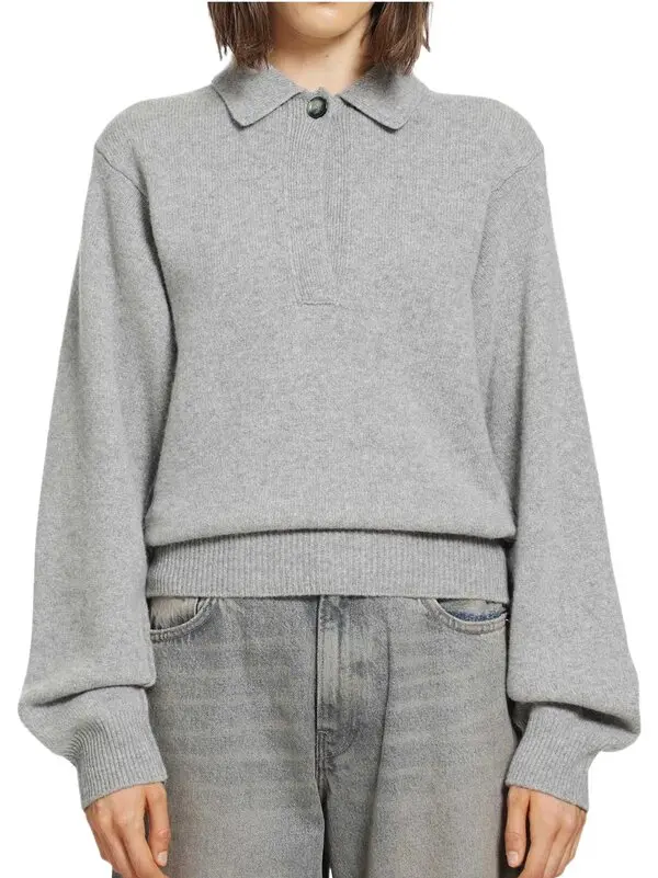 HAIKURE Collared Ribbed Knit Sweater - Gray
