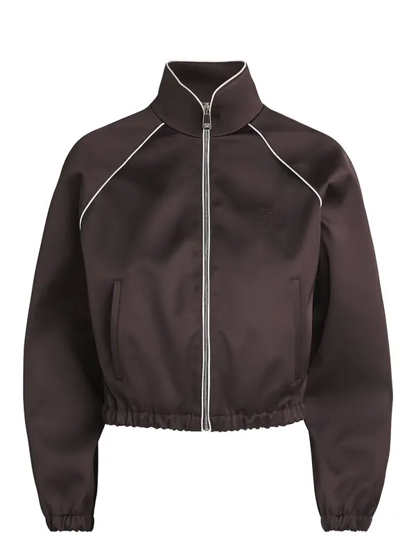 Sandro Satin Cropped Bomber Jacket With Piping - Brown