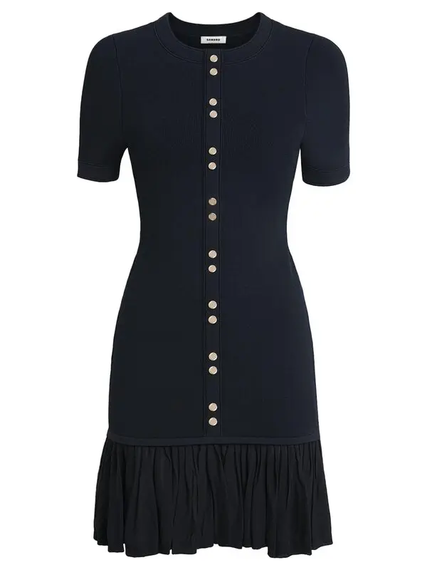 Sandro Ribbed Knit Mini Dress With Ruffled Hem - Blue