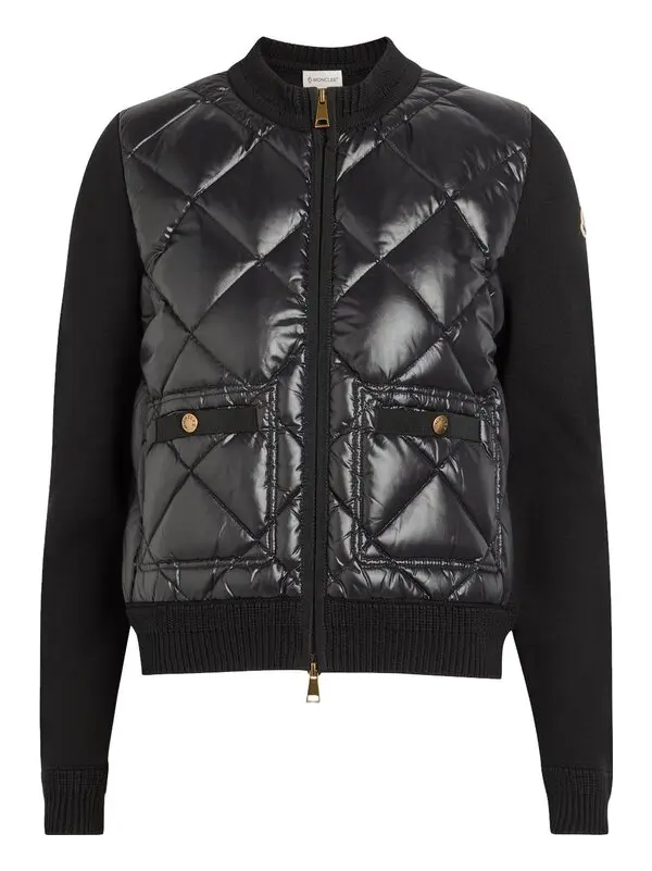 Moncler Quilted Cotton And Nylon Zip-up Cardigan - Black