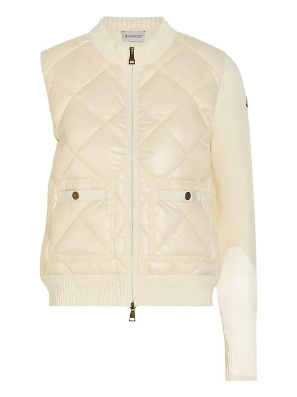 Moncler Quilted Cotton And Nylon Zip-up Cardigan - Ivory