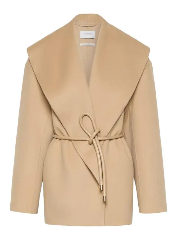 Sportmax Wrap Short Coat With Tubular Belt - Camel