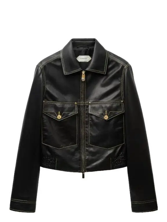 Versace Nappa Blouson Jacket With Medusa Hardware - Black