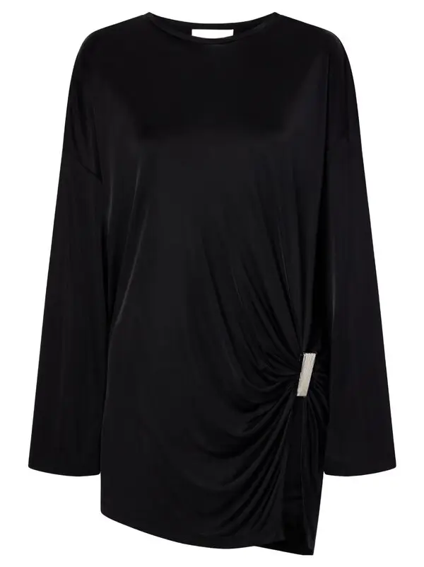 Attico Gathered Satin Mini Dress - Black