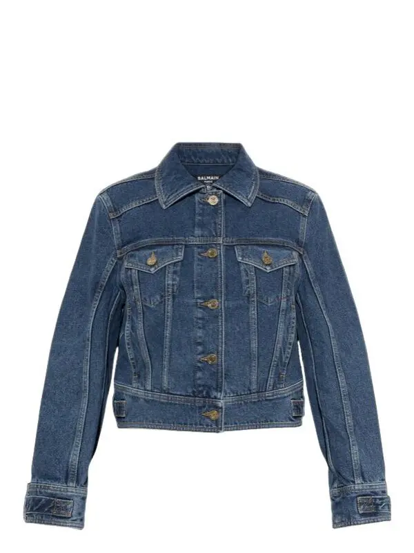 Balmain Denim Collared Long-sleeved Jacket - Blue
