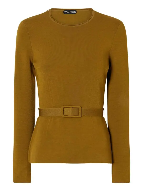TOM FORD Belted Crepe Blouse - Brown