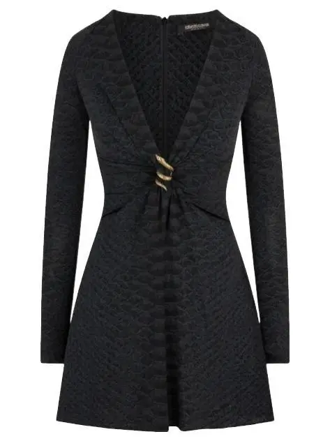 Roberto Cavalli Serpentine Print Dress With Jewel Detail - Black