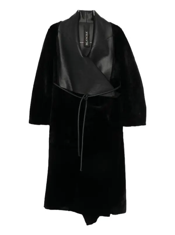 BLANCHA Long-sleeved Fur Coat With Leather Trims - Black