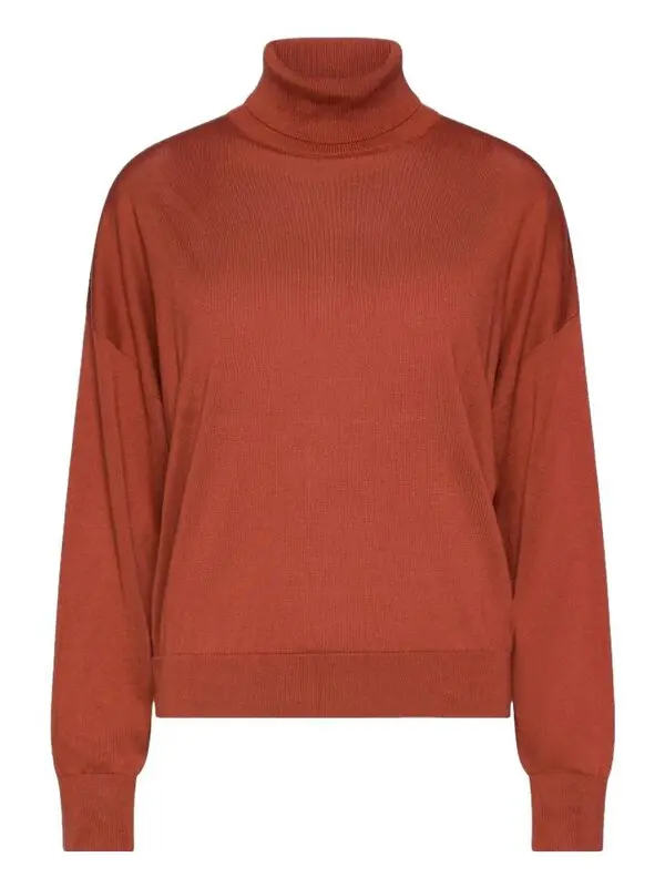 Marella Turtleneck Sweater With Ribbed Details - Rust-red
