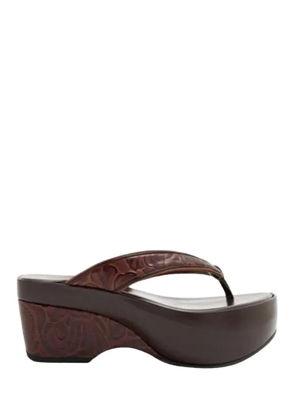 Dries Van Noten Embossed Thong Wedge Sandals - Brown