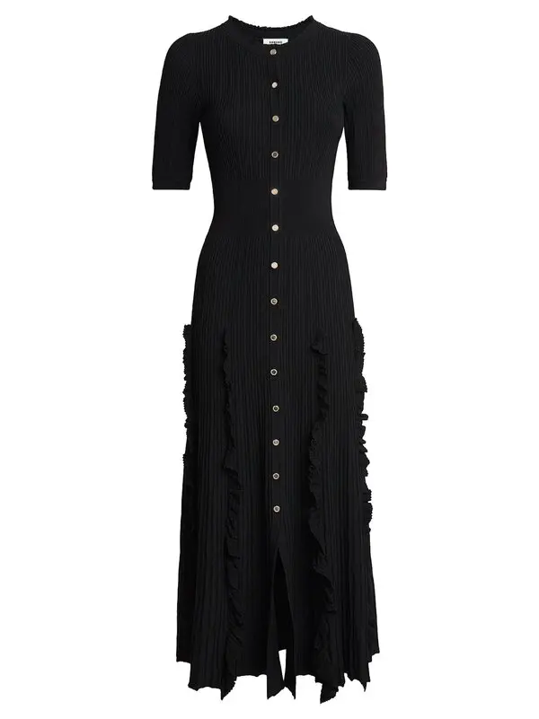 Sandro Knitted Ruffled Maxi Dress - Black