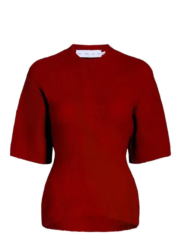 Proenza Schouler White Label Dana Sweater Stripe Knit With Ribbed Short Sleeves - Red