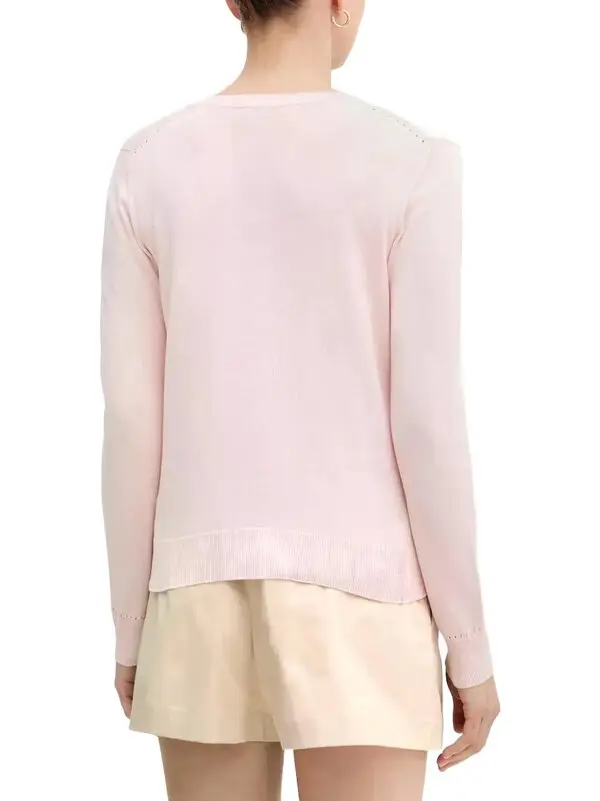 Lacoste V-neck Long Sleeve Sweater With Tonal Logo Patch - Pink