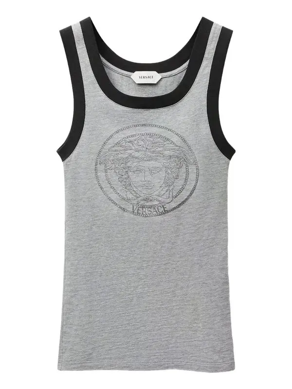 Versace Medusa Graphic Cotton-jersey Tank Top - Grey