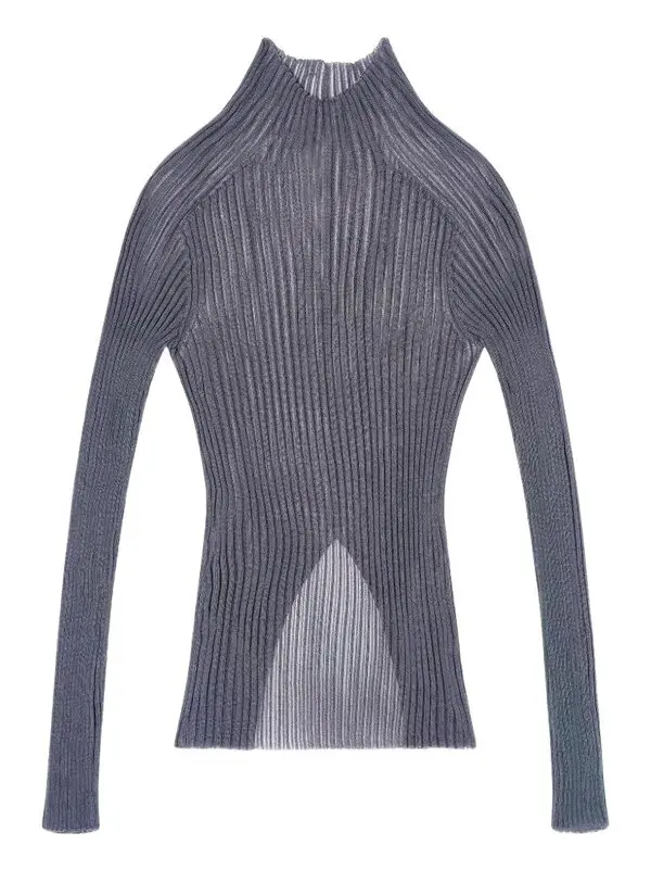 Giorgio Armani Ribbed Knit Mock Neck Long Sleeve Sweater - Grey