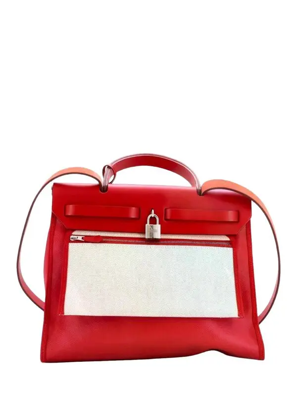 Hermès Herbag Zip Berline Shoulder Bag In Vache Canvas And Leather - Red