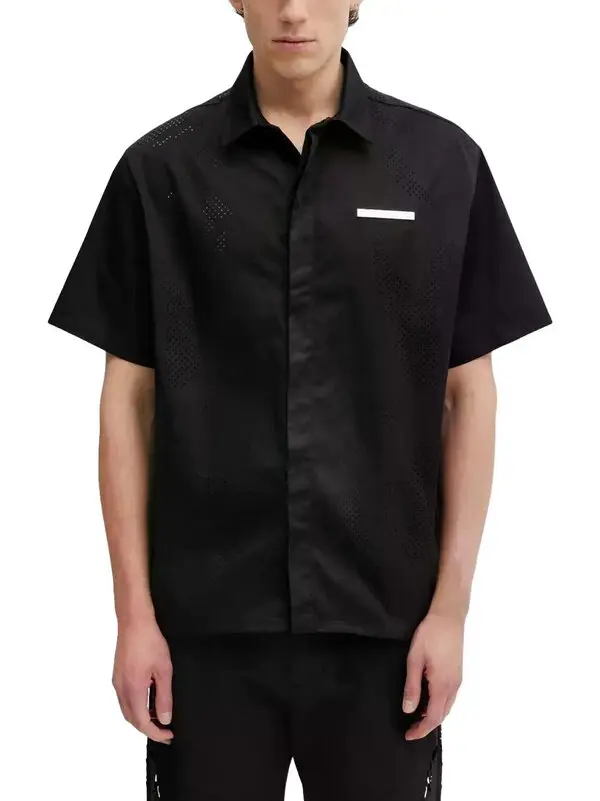HELIOT EMIL Perforated Logo-plaque Shirt - Black