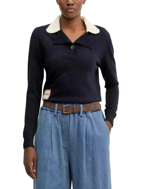 Stine Goya Contrasting Collar Polo Top - Blue