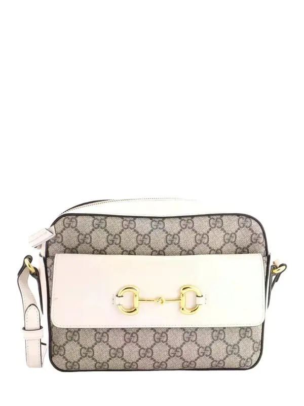 Gucci Horsebit 1955 Flap Pocket Camera Bag In Gg Coated Canvas And Leather - Neutrals