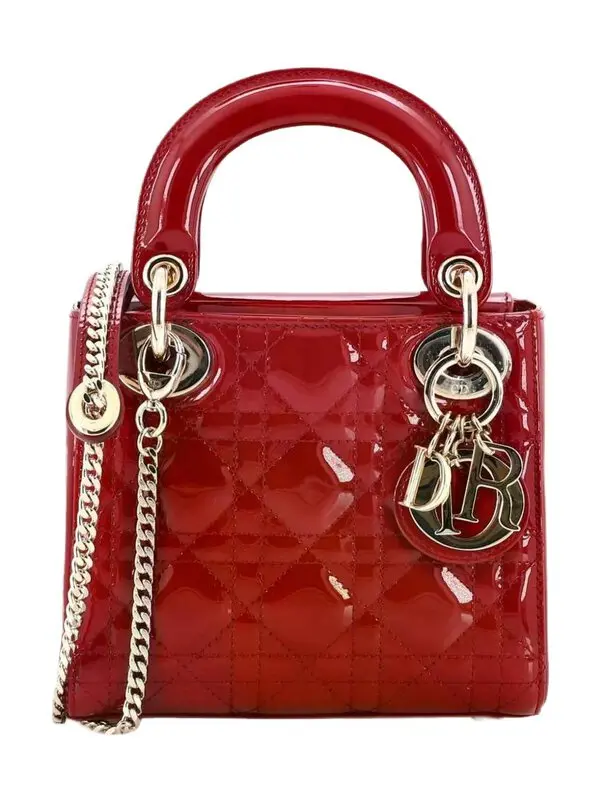Dior Lady Chain Bag Cannage Quilt Patent Mini Satchel - Red
