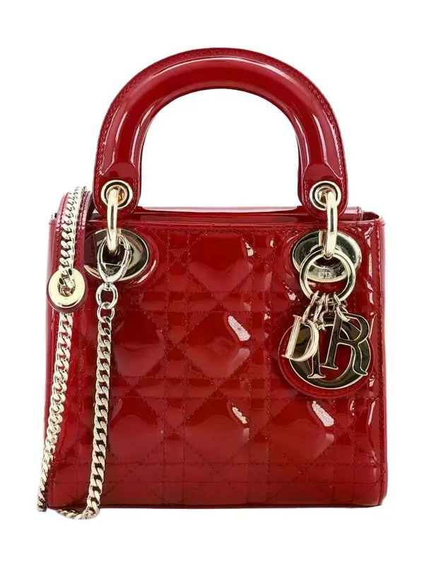 Dior Lady Chain Bag Cannage Quilt Patent Mini Satchel - Red
