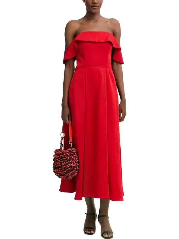 PEDRO DEL HIERRO Ruffled Off-shoulder Midi Dress - Red