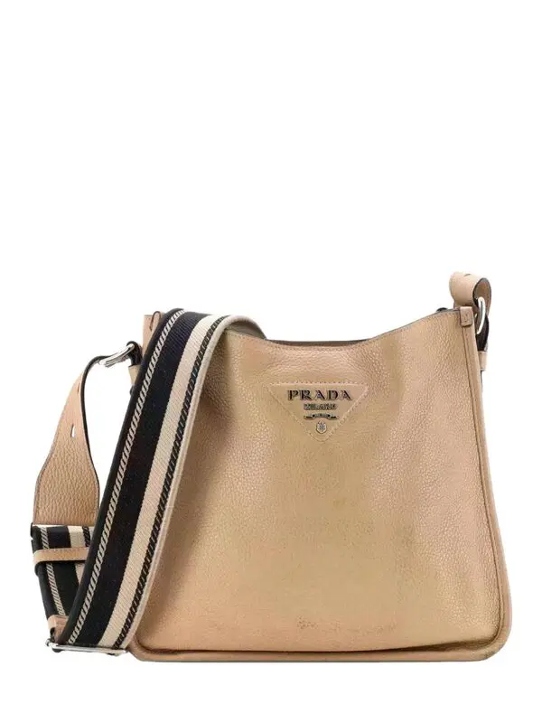 Prada Vitello Daino Medium Crossbody Bag With Logo Strap - Neutrals