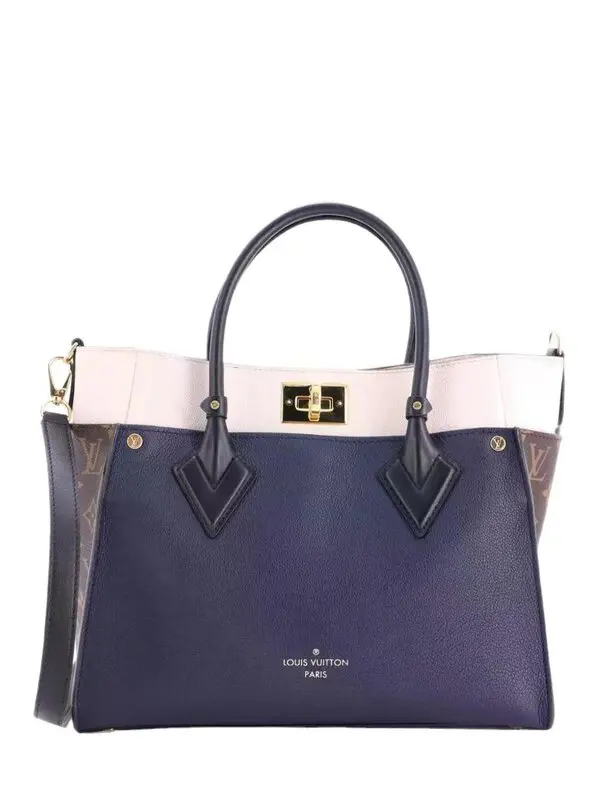 LOUIS VUITTON On My Side Leather With Monogram Canvas Mm Tote Bag - Blue
