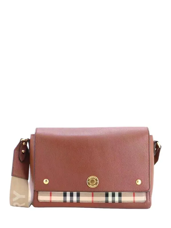 Burberry Note Leather With Vintage Check Canvas Medium Crossbody Bag - Brown