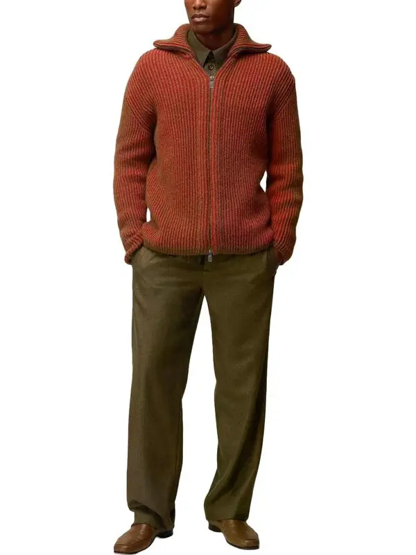 RETORI Retro Ribbed-knit Zip-up Cardigan - Red