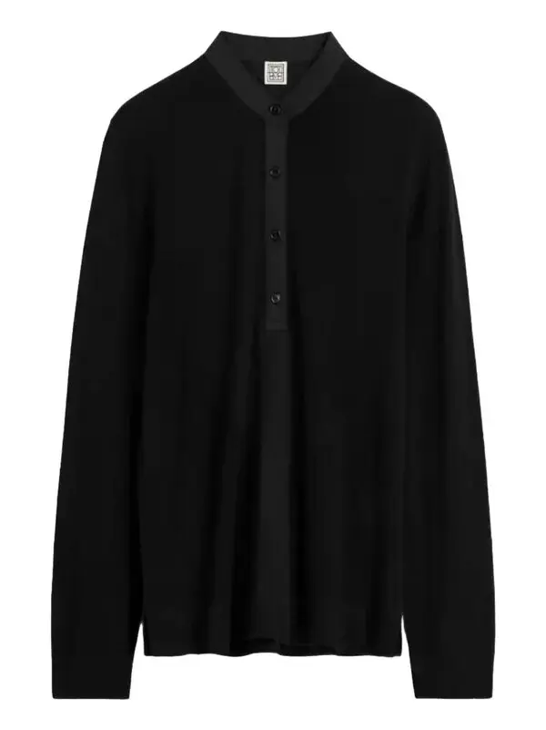 TOTEME Fine Knit Band Collar Button-placket Sweater - Black