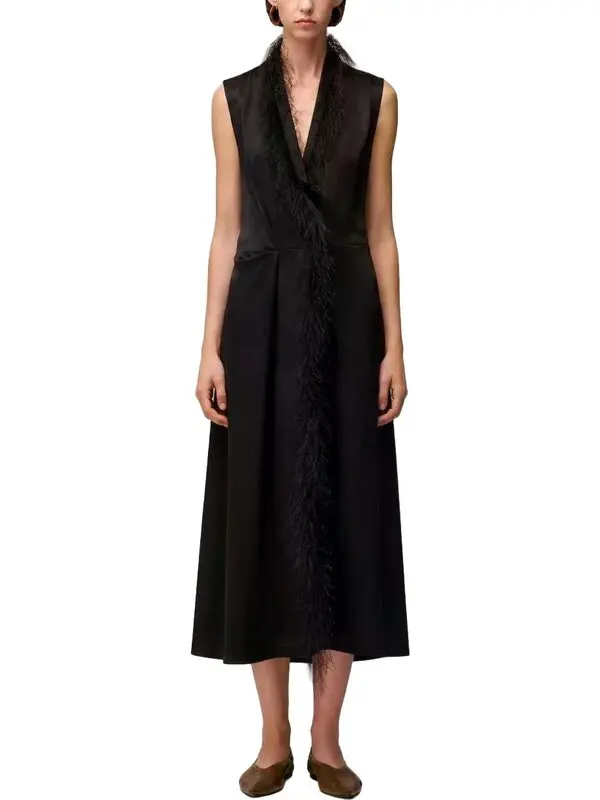 RETORI Retrofeather-trimmed V-neck Midi Dress - Black