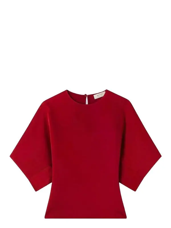 RETORI Retro: Satin Blouse With Short Sleeves - Red