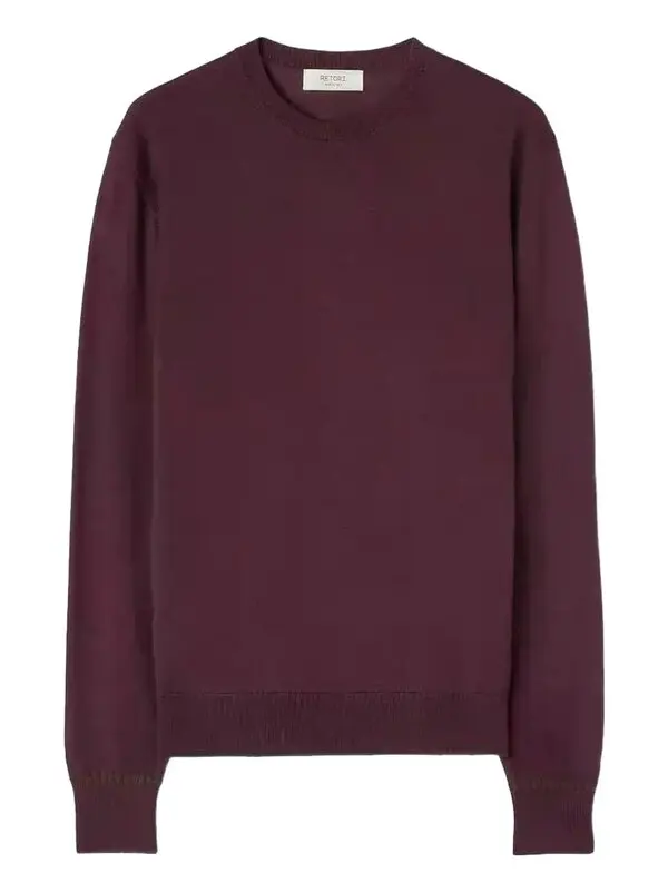 RETORI Crew Neck Sweater With Burgundy Damier Cuffs - Red