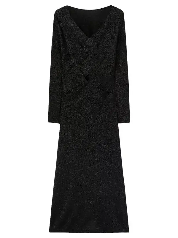 RETORI Retro Intertwined Pattern V-neck Maxi Dress - Black