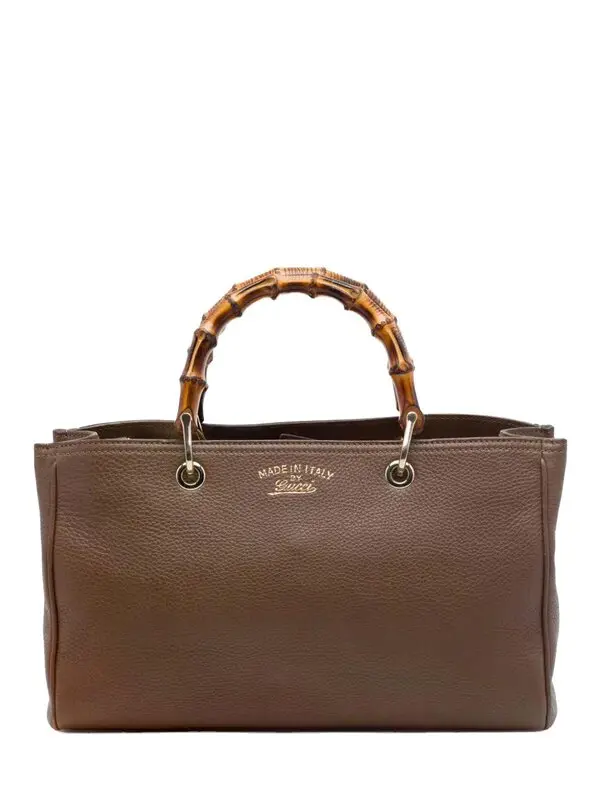 Gucci Medium Calfskin Bamboo Shopper Satchel - Brown