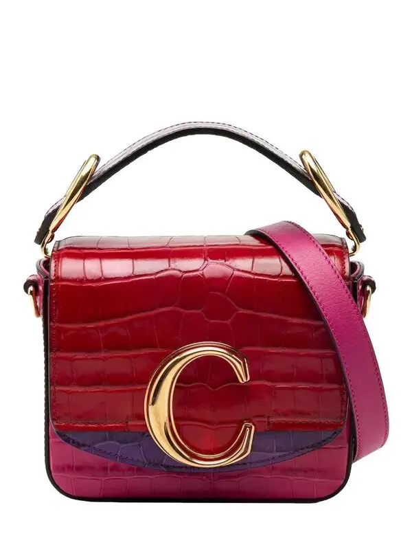 Chloé Tricolor Croc Embossed Calfskin Mini Satchel - Pink