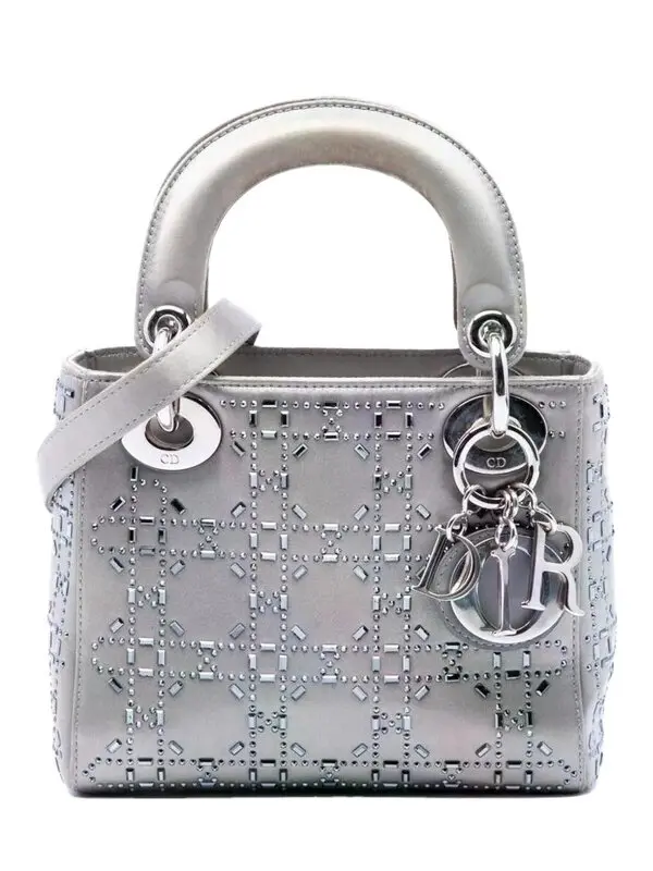 Dior Mini Lady Satchel With Crystal Embellishments - Grey