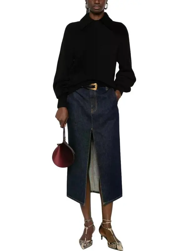 Khaite Front Slit Denim Skirt - Blue