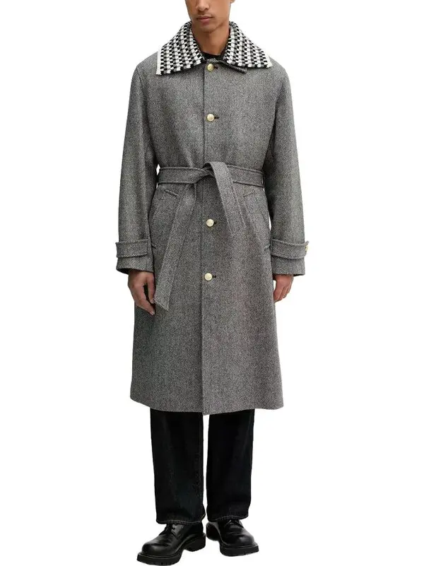 Drole De Monsieur Belted Checked-collar Coat - Grey