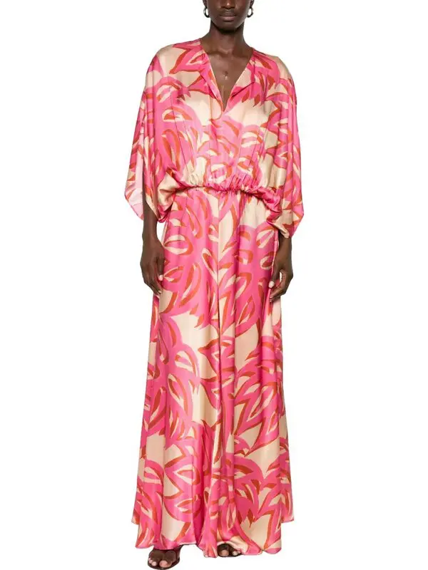 Themis Z Ismene Abstract Print V-neck Maxi Dress - Pink